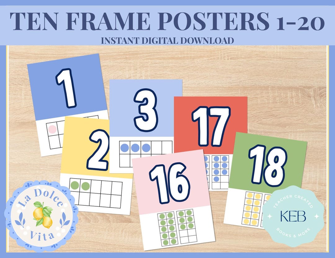 Ten Frame Number Posters 1-20 | Printable Math Classroom Decor ...
