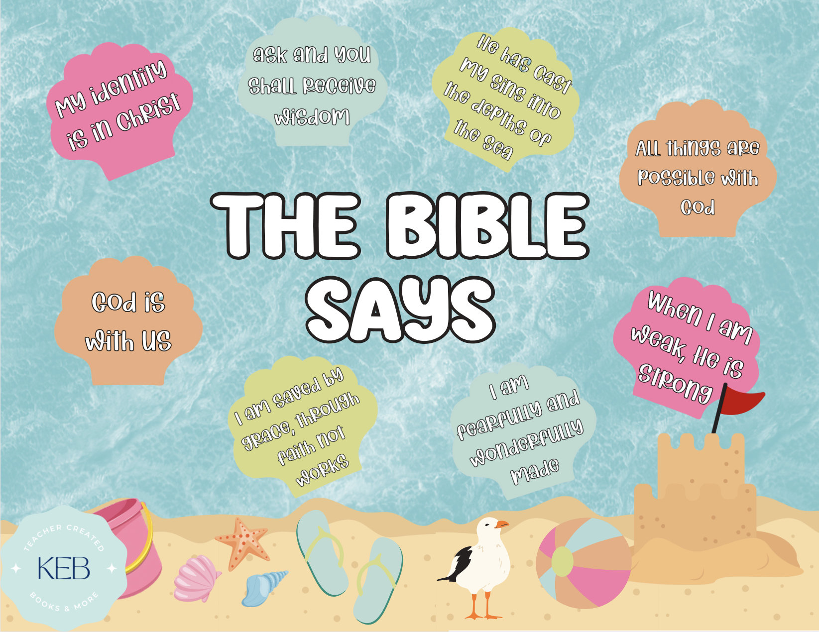 Beach Biblical Affirmation Bulletin Board Kit - Etsy