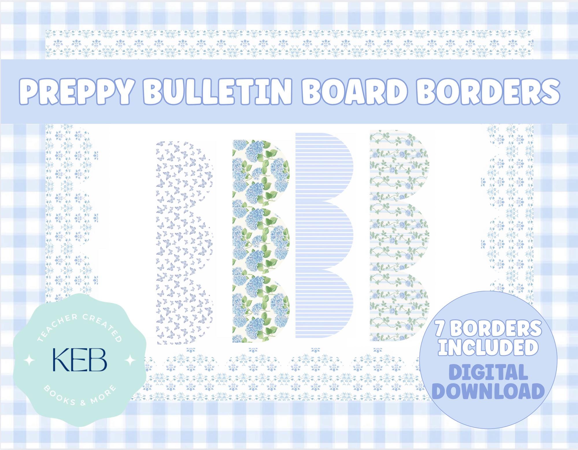 Preppy Blue Hydrangea Bulletin Board Borders - Etsy