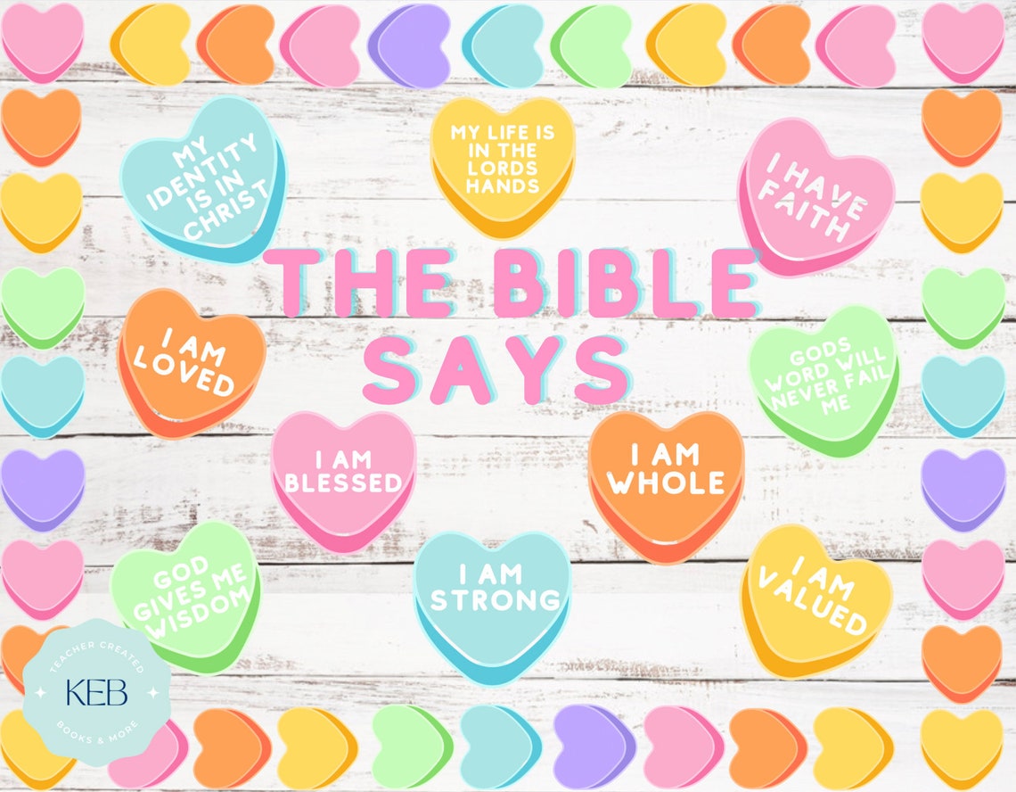 Biblical Affirmation Heart Bulletin Board Kit - Etsy