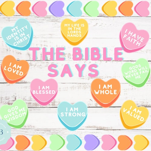 Biblical Affirmation Heart Bulletin Board Kit - Etsy