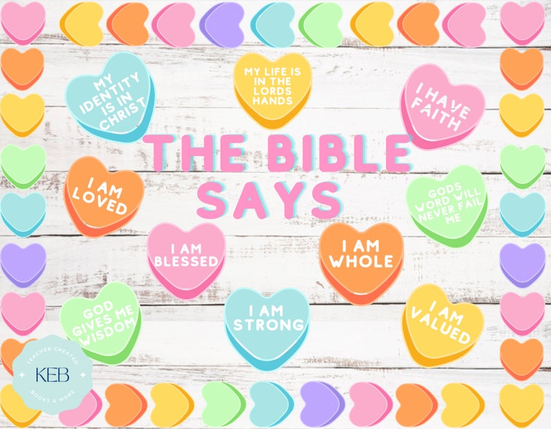 Biblical Affirmation Heart Bulletin Board Kit - Etsy
