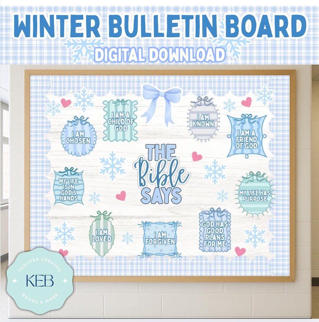 Editable Christian Bulletin Board | Winter Blue Biblical Promises ...