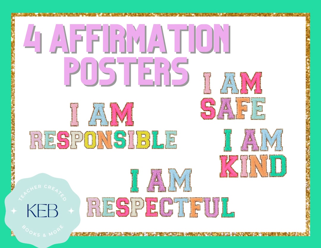 4 Bright Glitter Affirmation Posters - Etsy