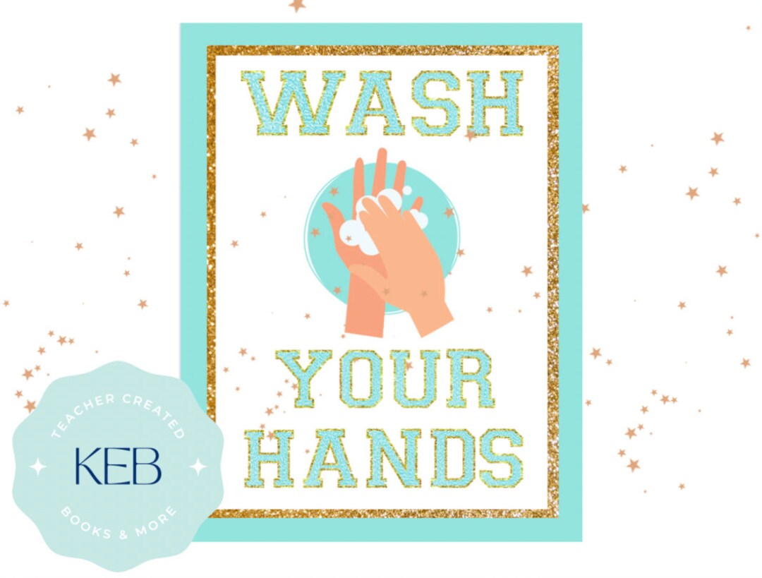 Varsity Glitter Wash Your Hands Poster - Etsy