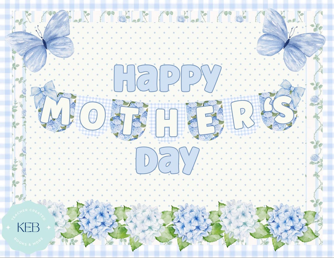 Preppy Blue Hydrangea Mothers Day Bulletin Board - Etsy