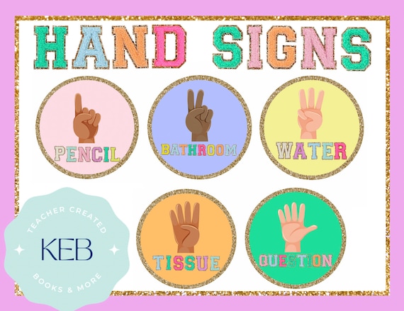 Bright Glitter Classroom Hand Signs - Etsy