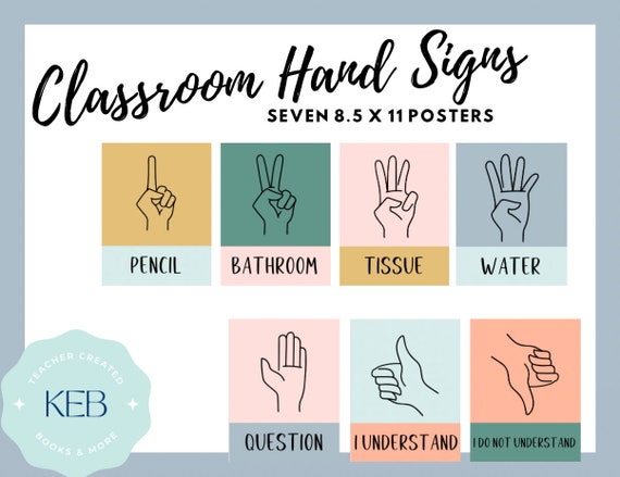 7 Color Block Classroom Hand Sign Posters - Etsy