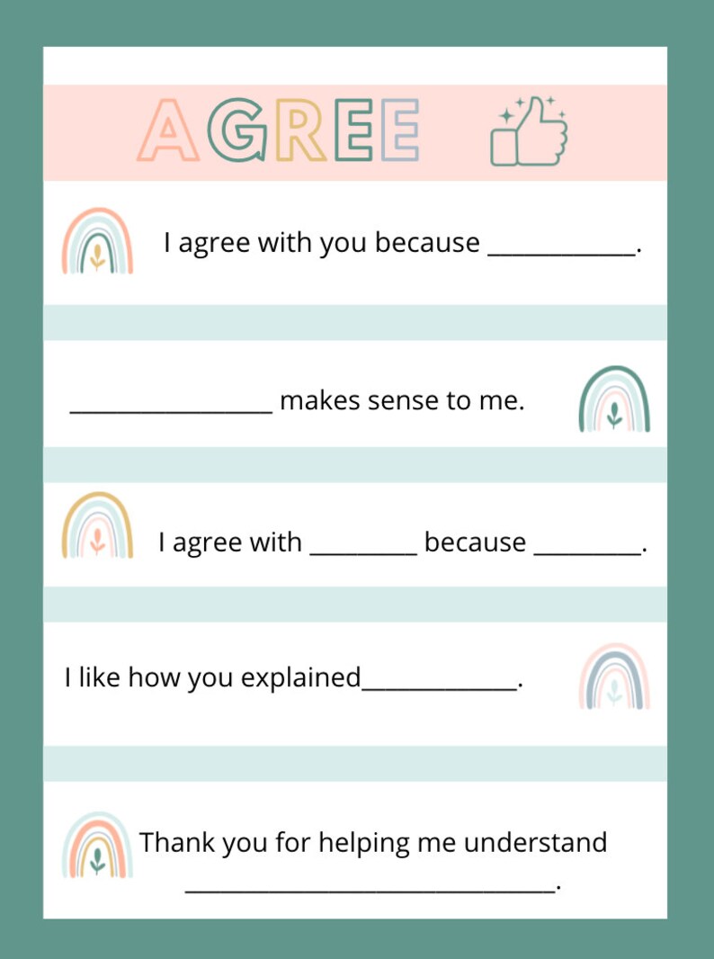 Partner Talk Sentence Frame Boho Rainbow Posters - Etsy