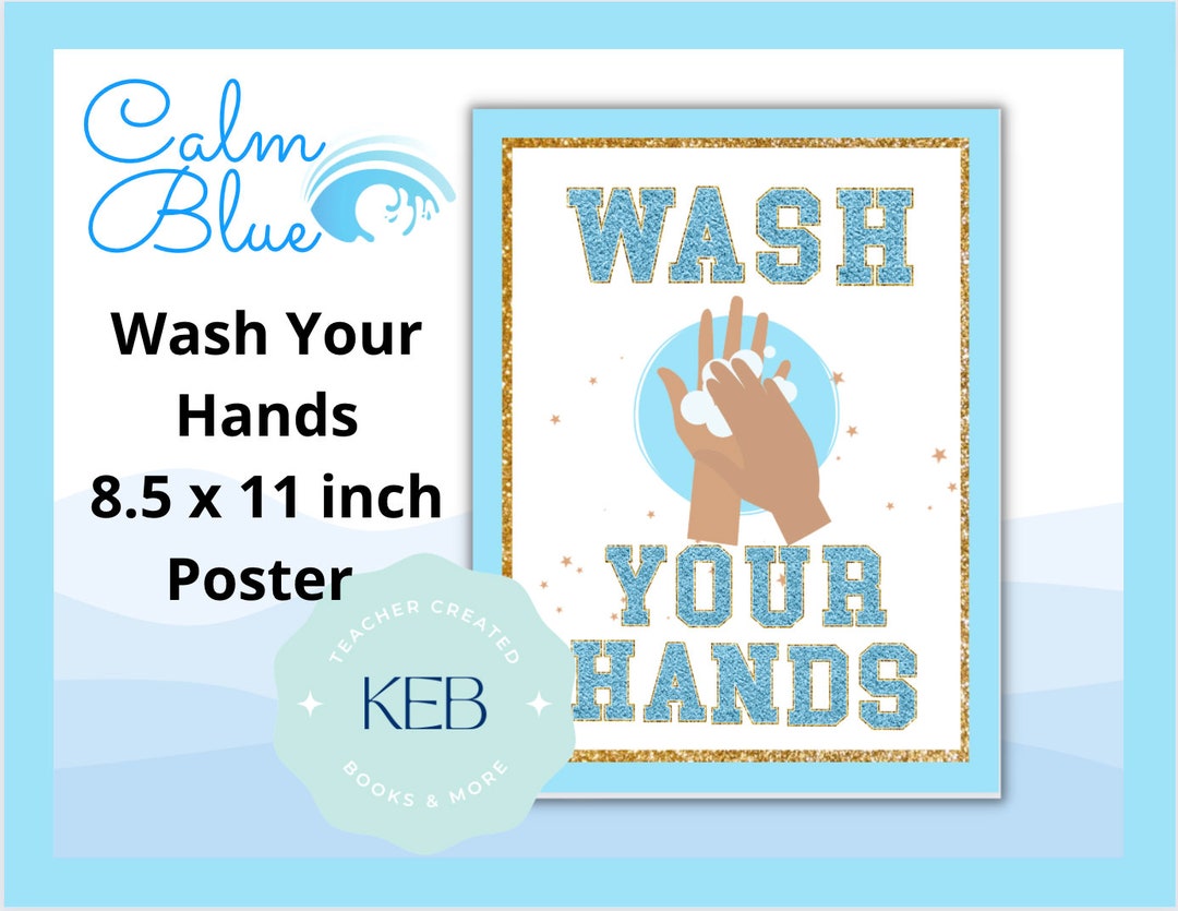 Calm Blue Wash Your Hands Poster - Etsy