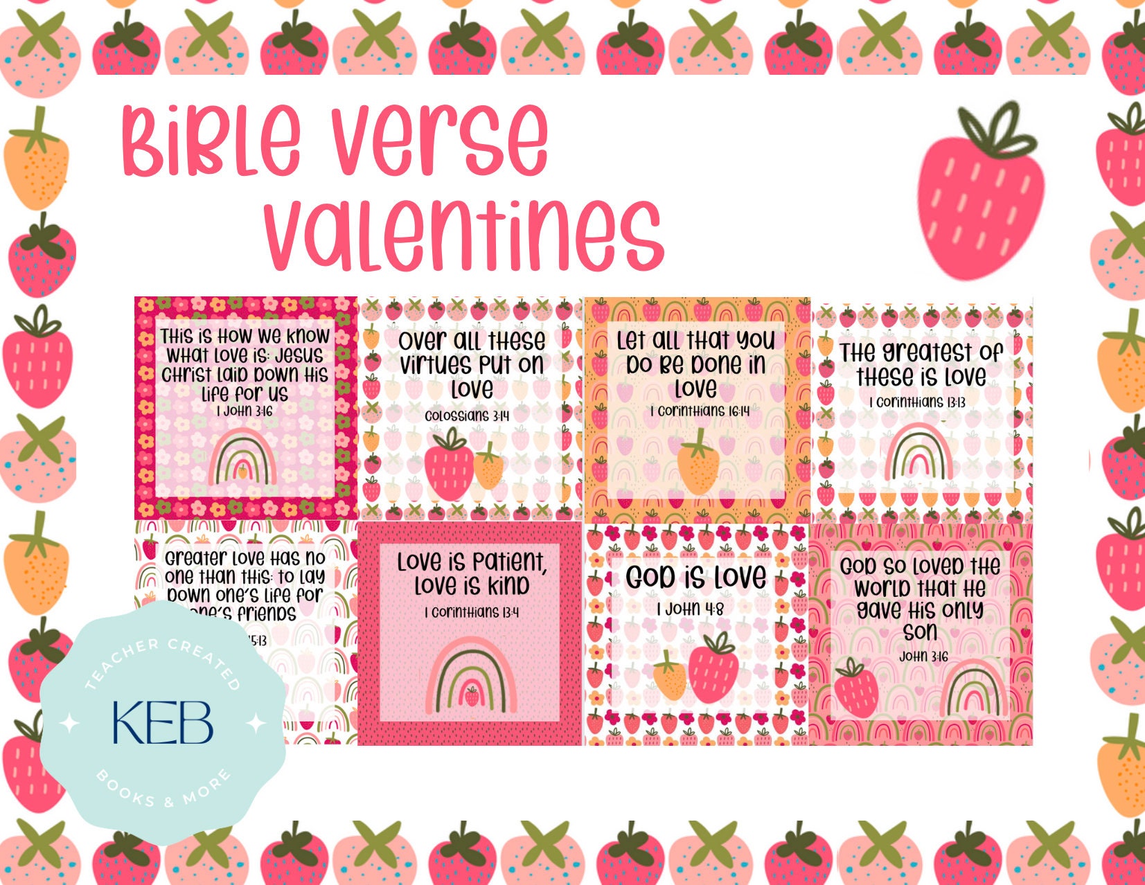 Printable Strawberry Bible Verse Valentines - Etsy