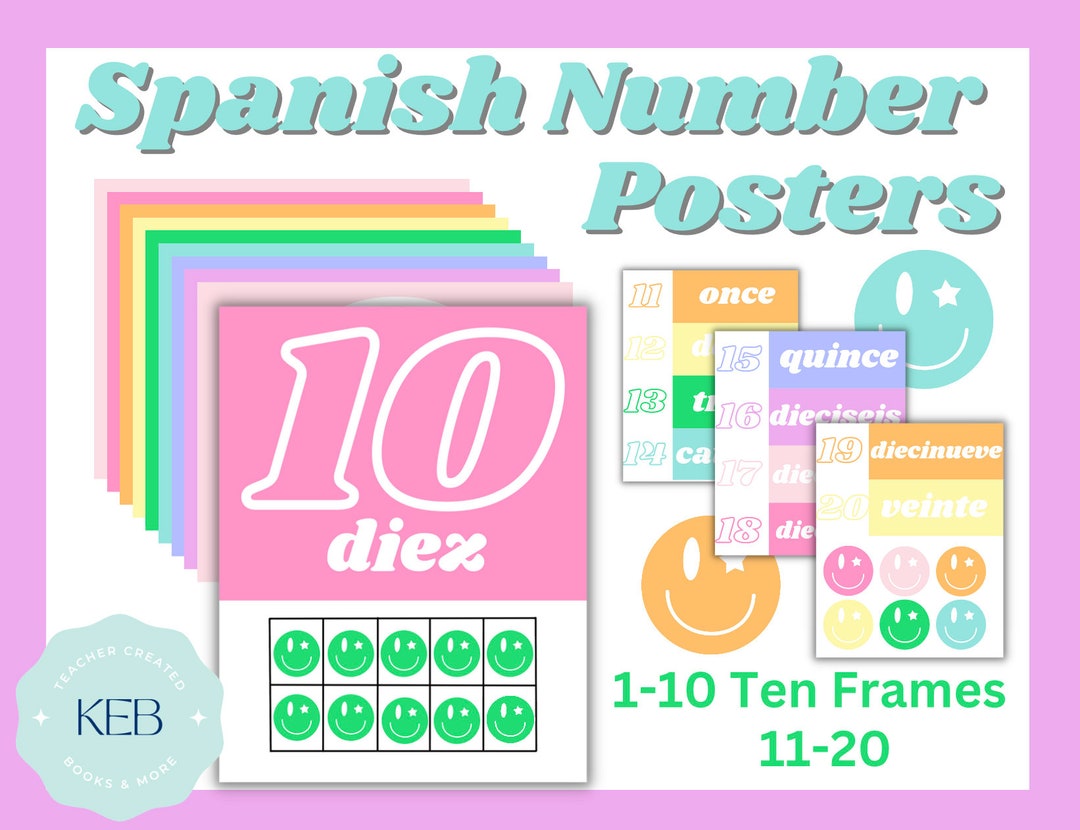 Bright Spanish Ten Frame Counting Posters 1-10 & 11-20 Vocabulary - Etsy