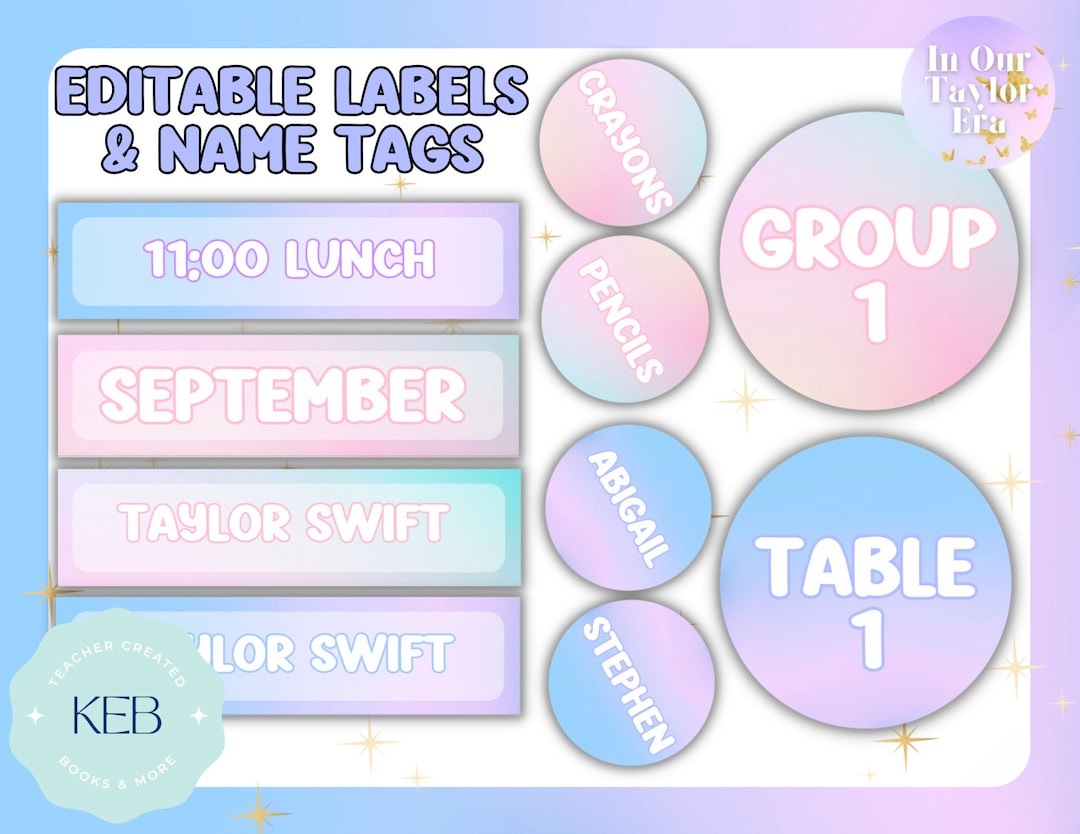 EDITABLE Labels and Name Tags Taylor Era - Etsy