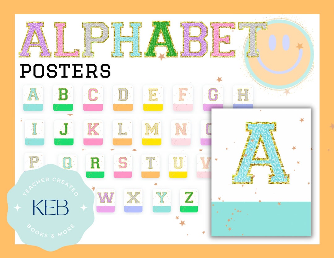 Rainbow Varsity Glitter Alphabet Posters for the Classroom - Etsy