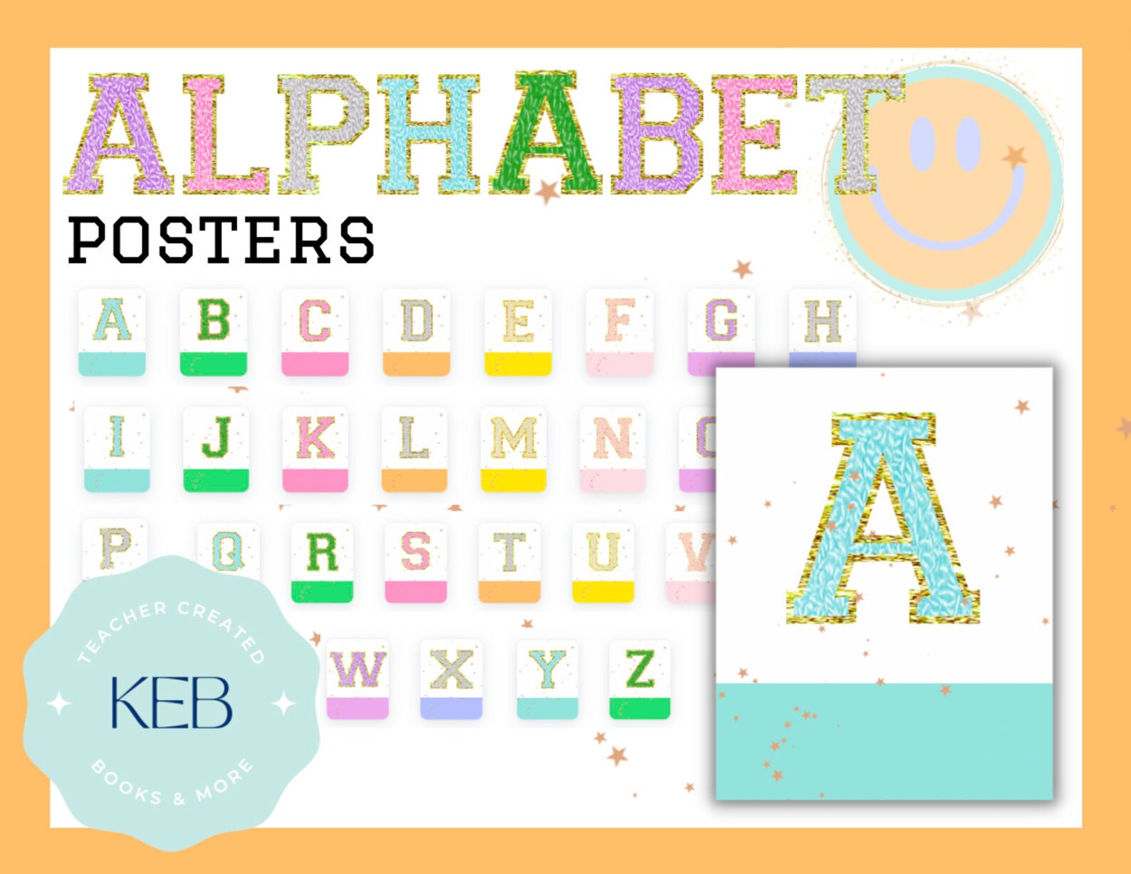 Rainbow Varsity Glitter Alphabet Posters for the Classroom - Etsy