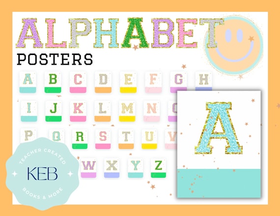 Rainbow Varsity Glitter Alphabet Posters for the Classroom - Etsy