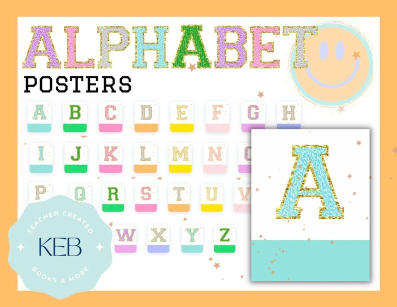 Rainbow Varsity Glitter Alphabet Posters for the Classroom - Etsy