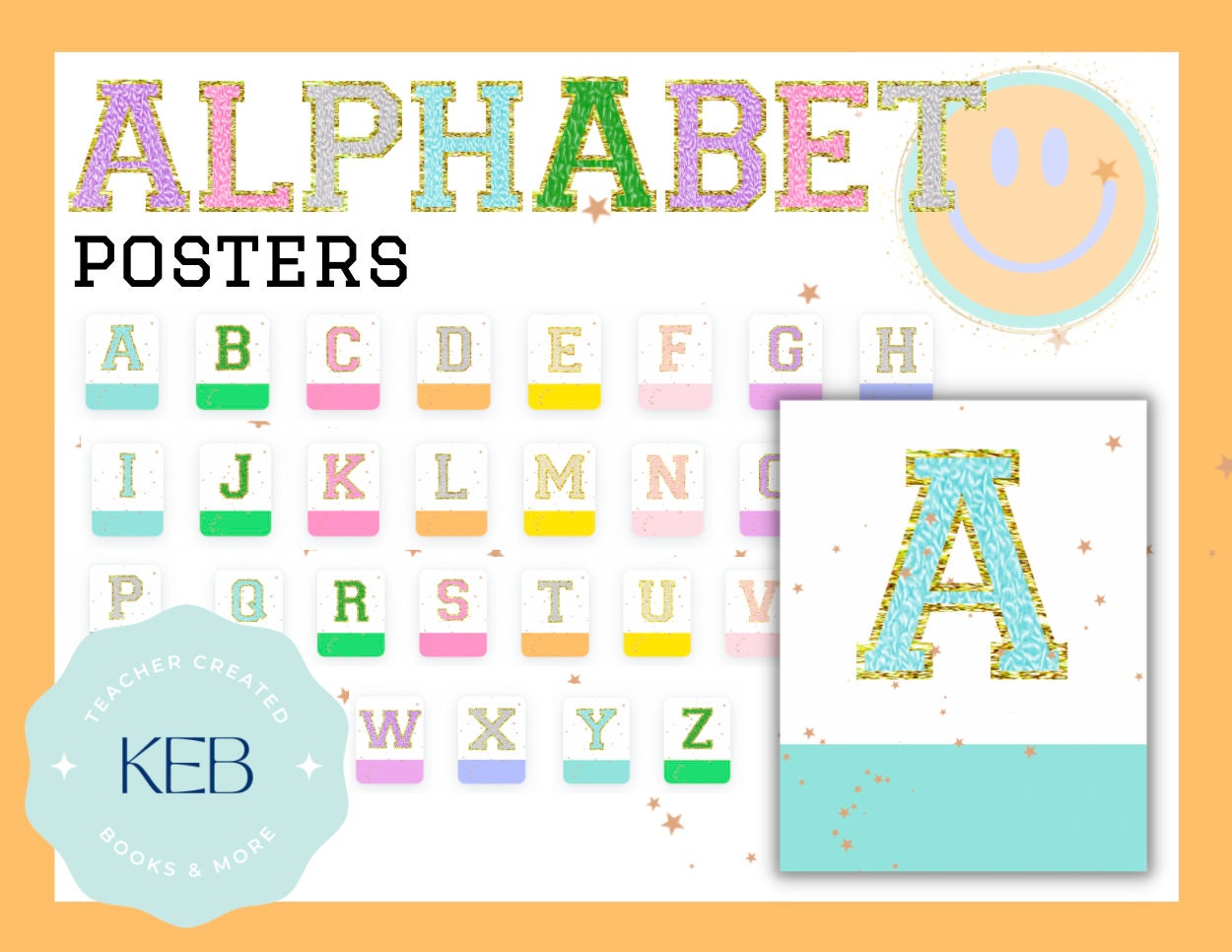 Rainbow Varsity Glitter Alphabet Posters for the Classroom - Etsy