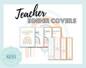 Boho Rainbow Binder Covers and Spines Editable Teacher Binder Covers ...