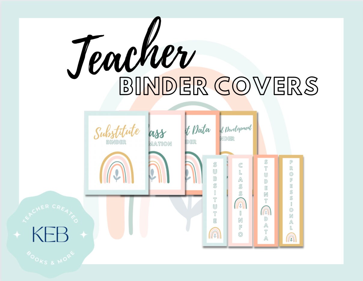 4 Boho Rainbow Teacher Binder Covers - Etsy