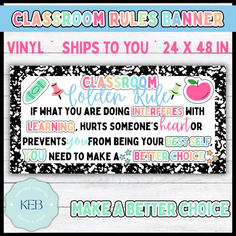 Classroom Golden Rule Vinyl Banner | 24 X 48 | Positive Behavior ...