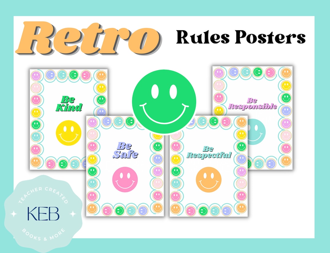 4 Retro Smile Classroom Rules Posters - Etsy