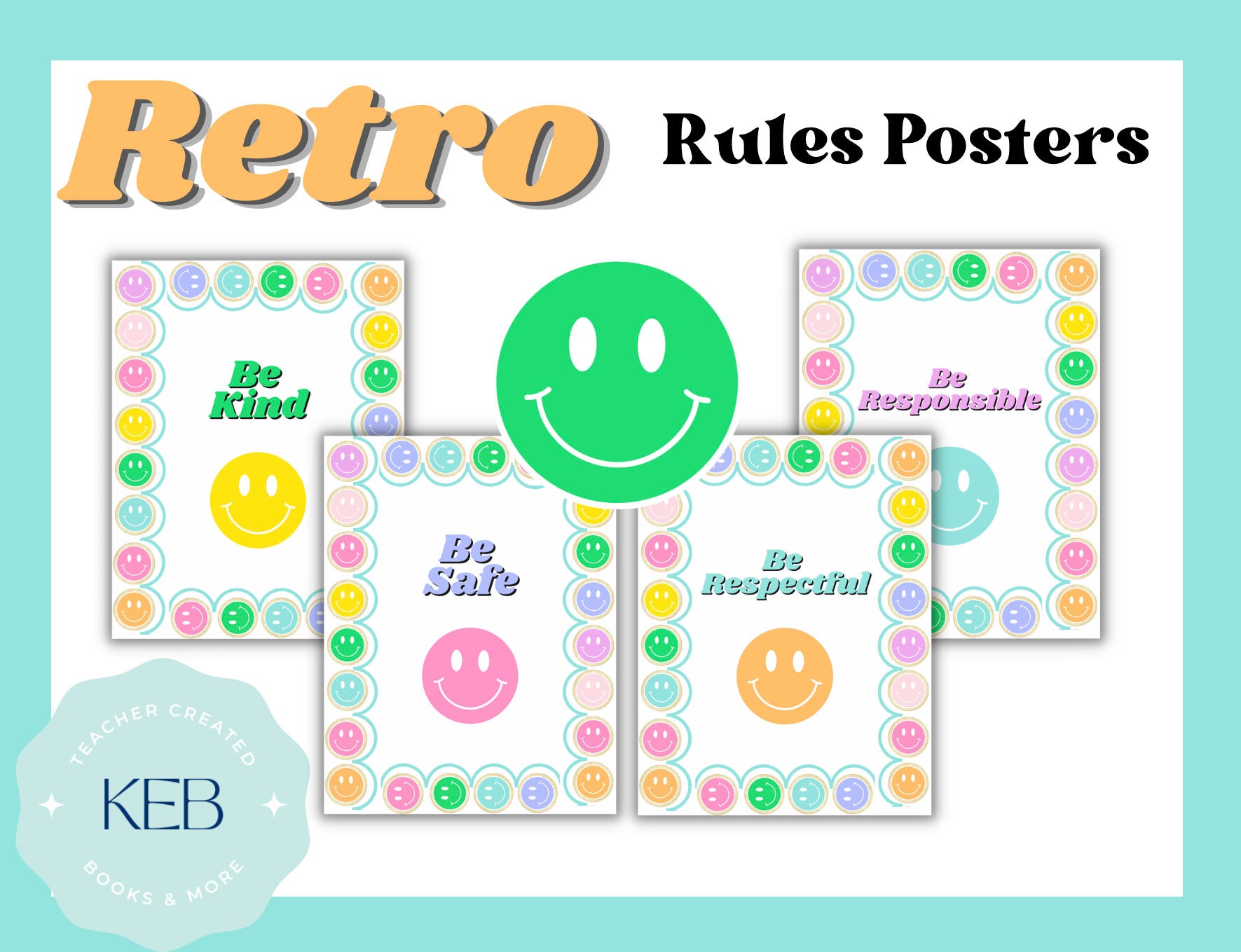 4 Retro Smile Classroom Rules Posters - Etsy