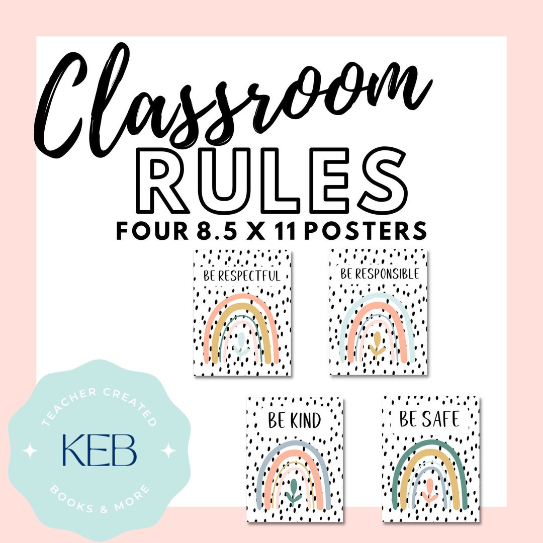 4 Classroom Rules Dotted Boho Rainbow Posters - Etsy
