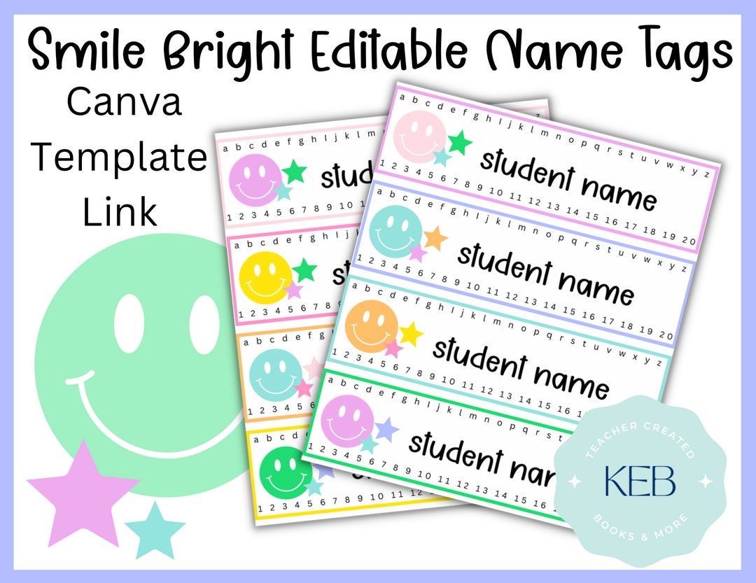 Smile Bright Editable Student Name Tags - Etsy