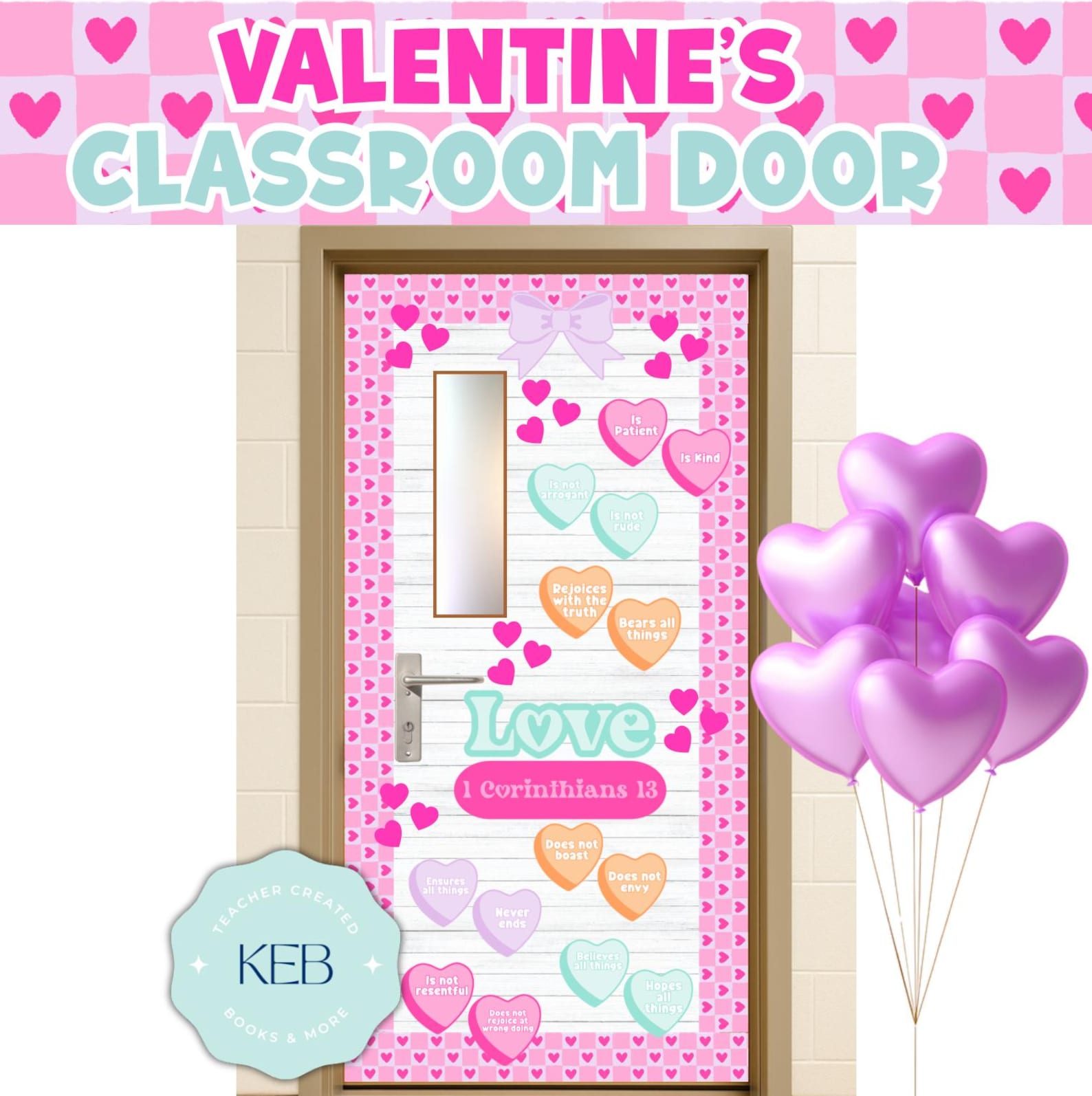 Valentine’s Day Christian Door | 1 Corinthians 13 Love Scripture Décor ...