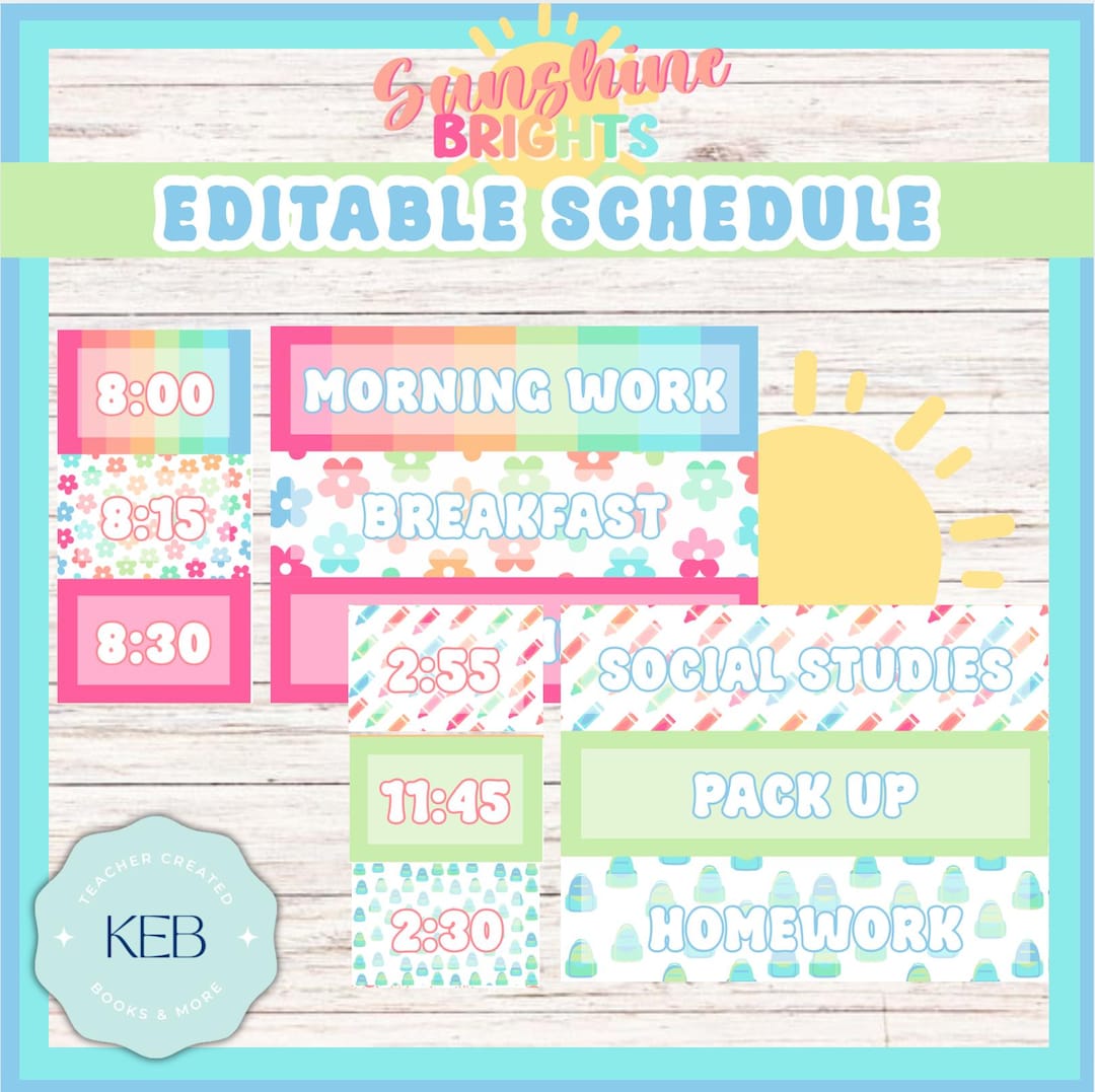 Sunshine Brights Editable Schedule | Rainbow Classroom Decor | Colorful ...