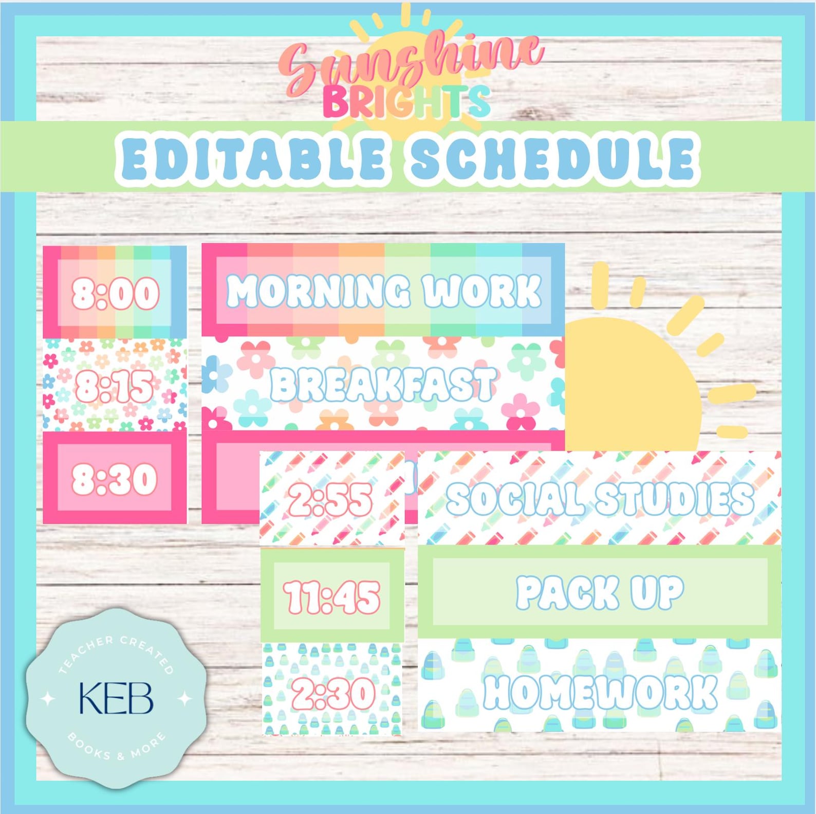 Sunshine Brights Editable Schedule | Rainbow Classroom Decor | Colorful ...