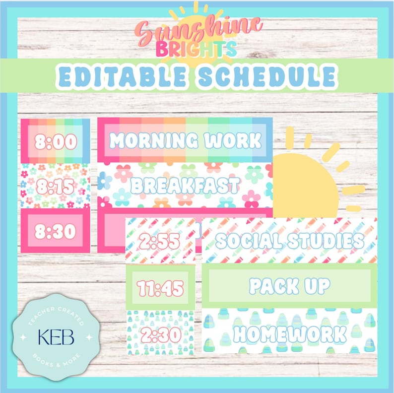 Sunshine Brights Editable Schedule | Rainbow Classroom Decor | Colorful ...