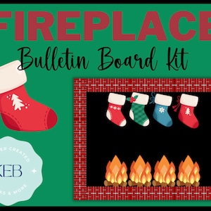 Printable Fireplace Bulletin Board Christmas - Etsy