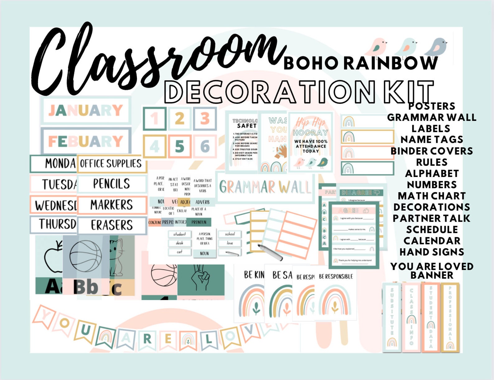 Boho Rainbow Themed Classroom Kit 20 Products Bundled - Etsy