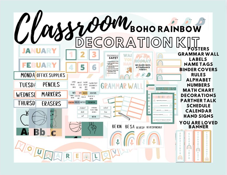 Boho Rainbow Themed Classroom Kit 20 Products Bundled - Etsy