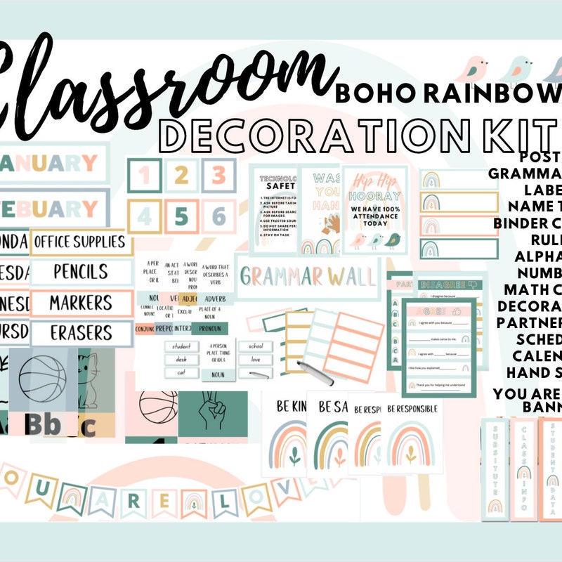 Boho Rainbow Classroom - Etsy