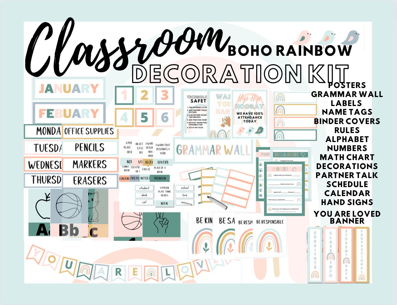 Boho Rainbow Themed Classroom Kit 20 Products Bundled - Etsy
