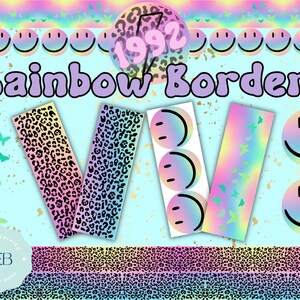 1992 Retro Rainbow Cheetah Classroom Decor Kit Bundle With 12 Products ...