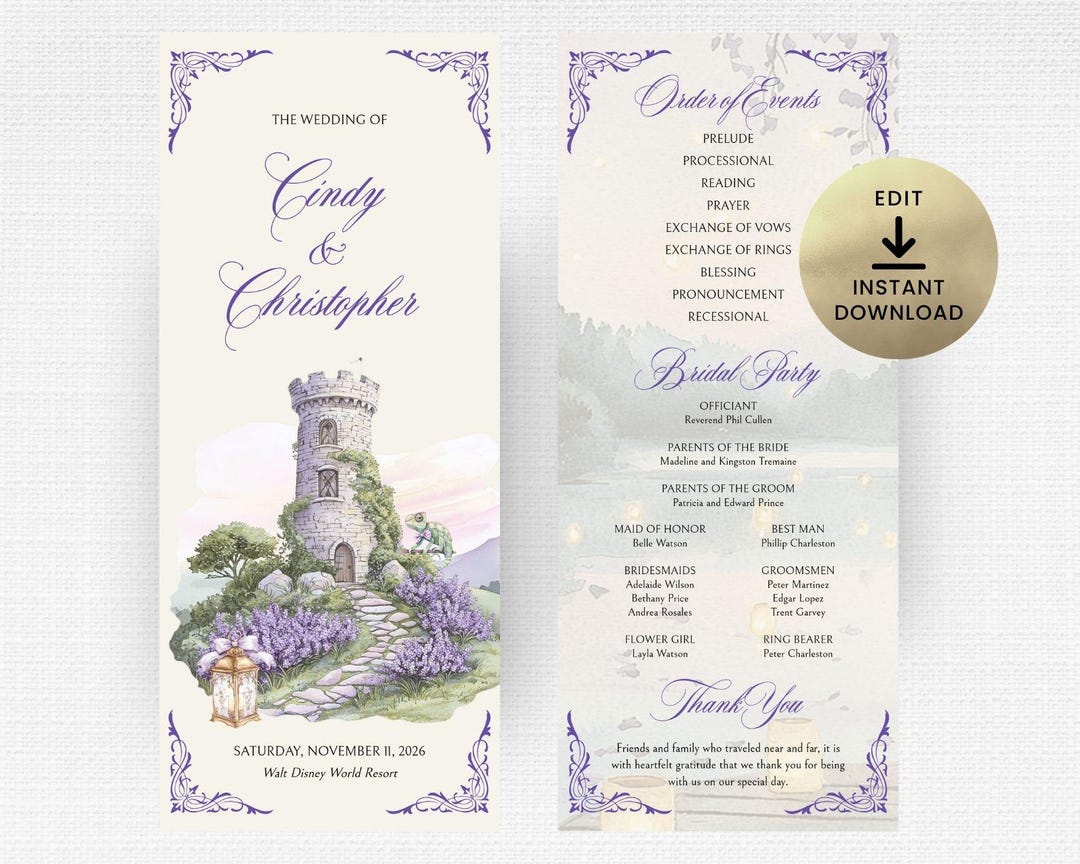 Rapunzel Ceremony Program Template: Fairytale Order of Events Card ...