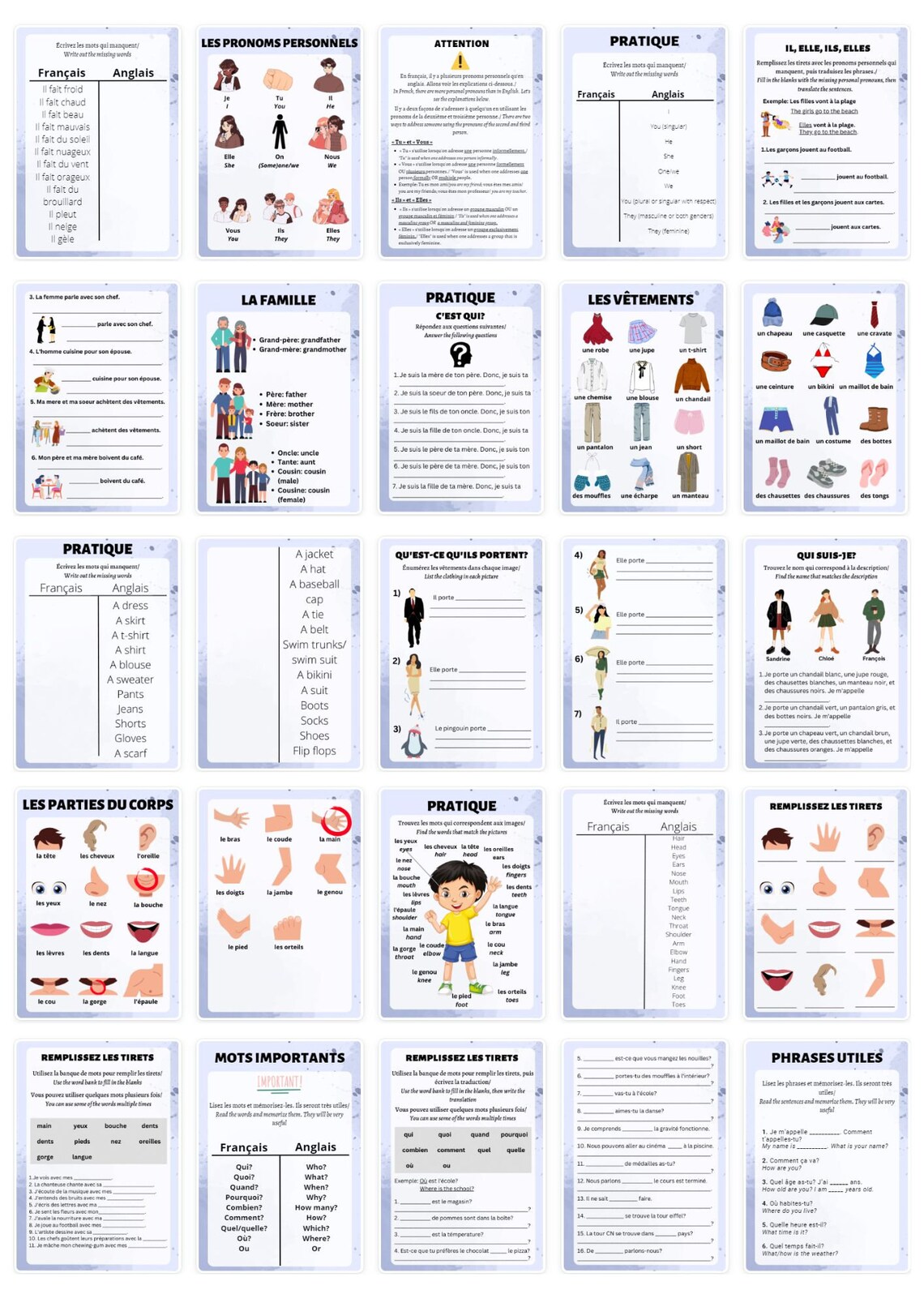 70 Beginner French Worksheets - Etsy