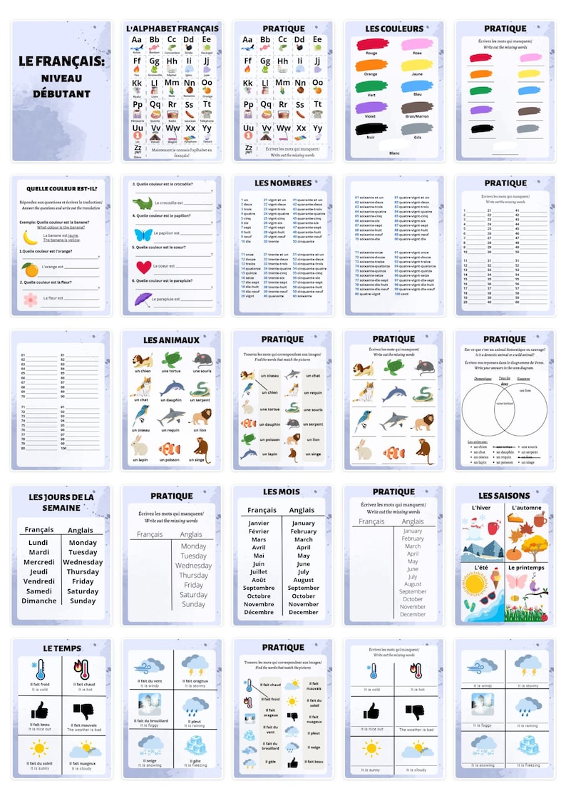 70 Beginner French Worksheets - Etsy