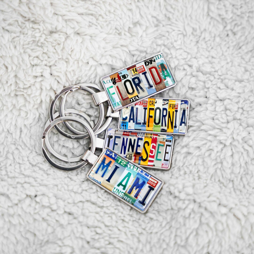 License Plate Keychain, US States Letters Custom Keychain, Number Plate ...