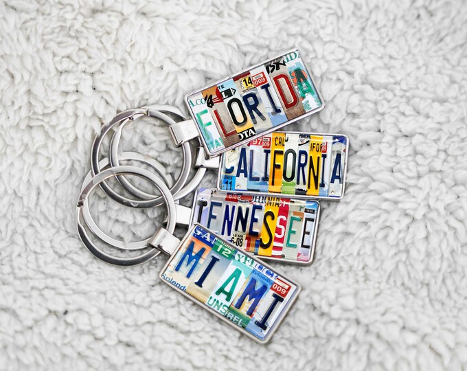 License Plate Keychain, US States Letters Custom Keychain, Number Plate ...