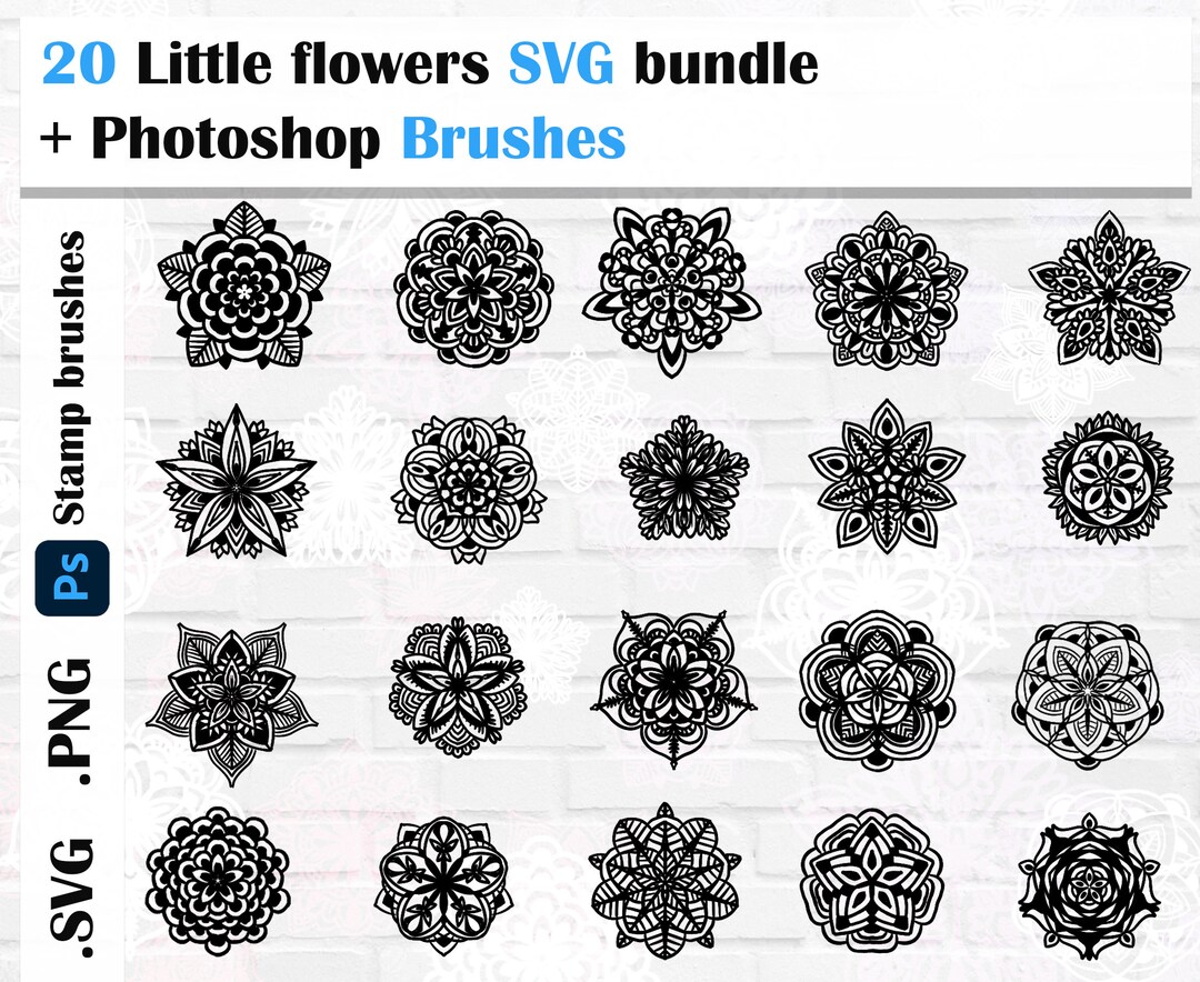 Flowers SVG Bundle of 20, Flowers Stamp Brushes for Photoshop, Flowers ...