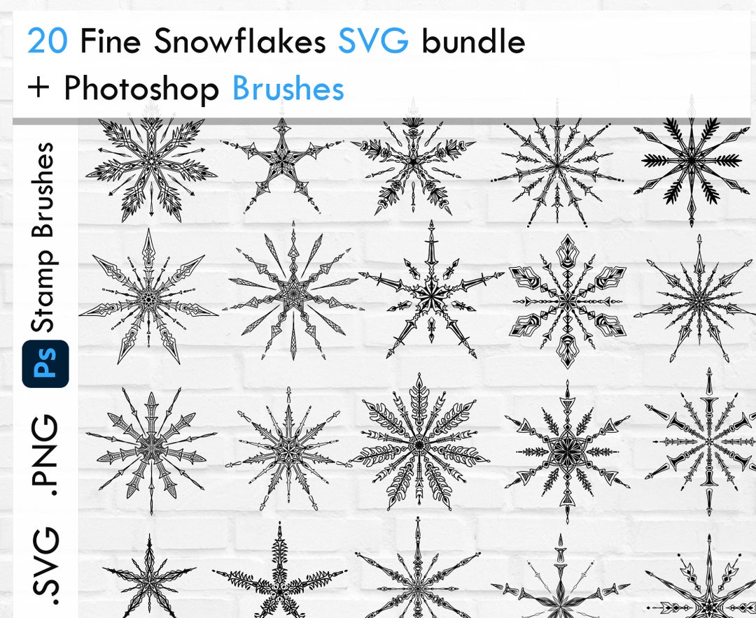 Snowflakes SVG Bundle of 20, Snowflakes Stamp Brushes for Photoshop ...