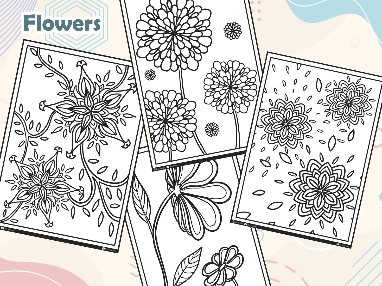 10 Creative Zentangle Patterns Practice Sheets, Botanical Zentangle ...