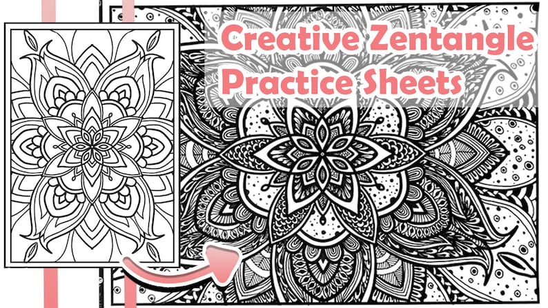 10 Creative Zentangle Patterns Practice Sheets, Botanical Zentangle ...