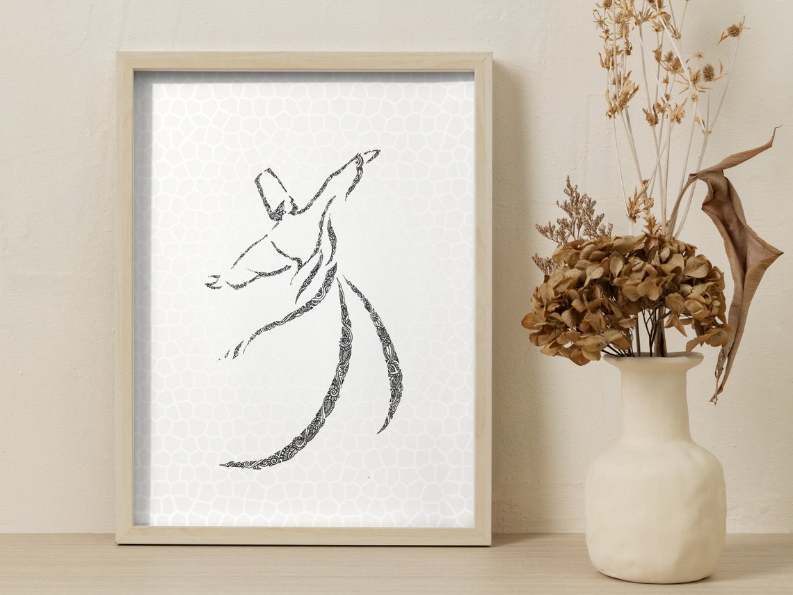 Minimalist Whirling Dervish Printable Sufi Wall Art Home Decor, Rumi ...
