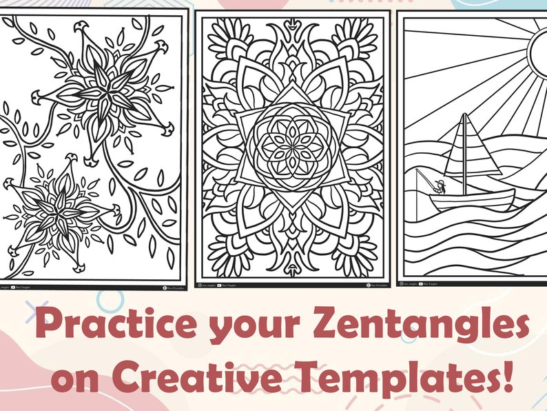10 Creative Zentangle Patterns Practice Sheets, Botanical Zentangle ...